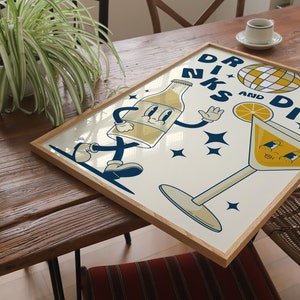 Drinks and Disco Retro Character Disco Ball and Cocktail Print - Retro ...