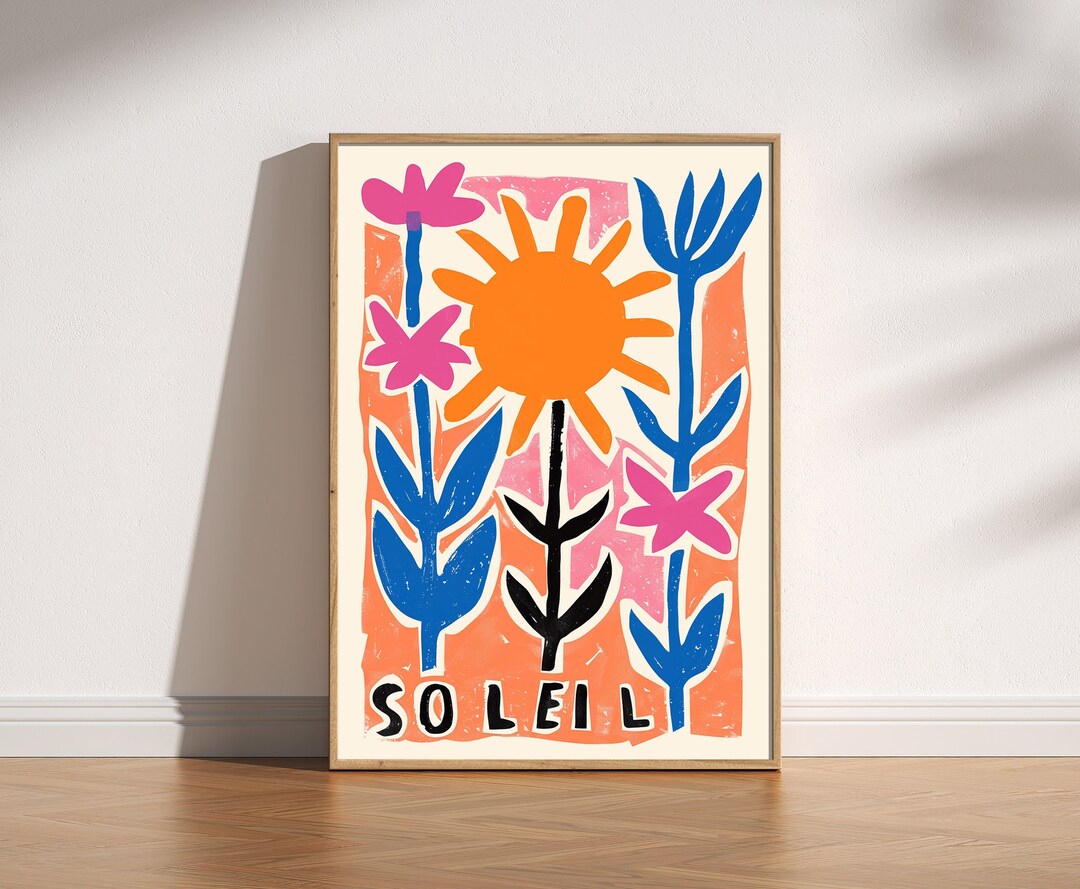 Soleil Colourful Summer Print, Retro Sun Poster, Abstract Modern Sun ...