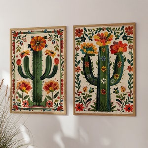 Mexican Cactus Set of 2 Prints, Colourful Traditional Folk Mexican ...