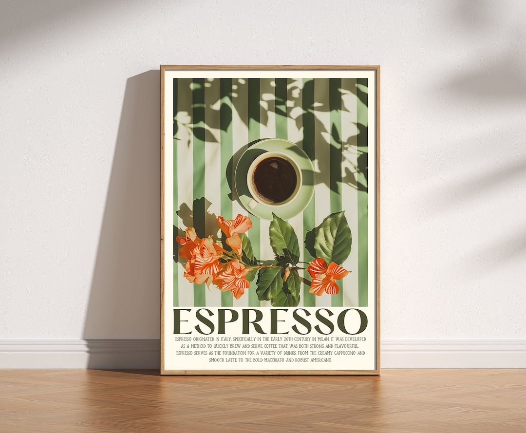 Espresso Coffee Print, Retro Vintage Kitchen Poster, Italian Coffee Art ...