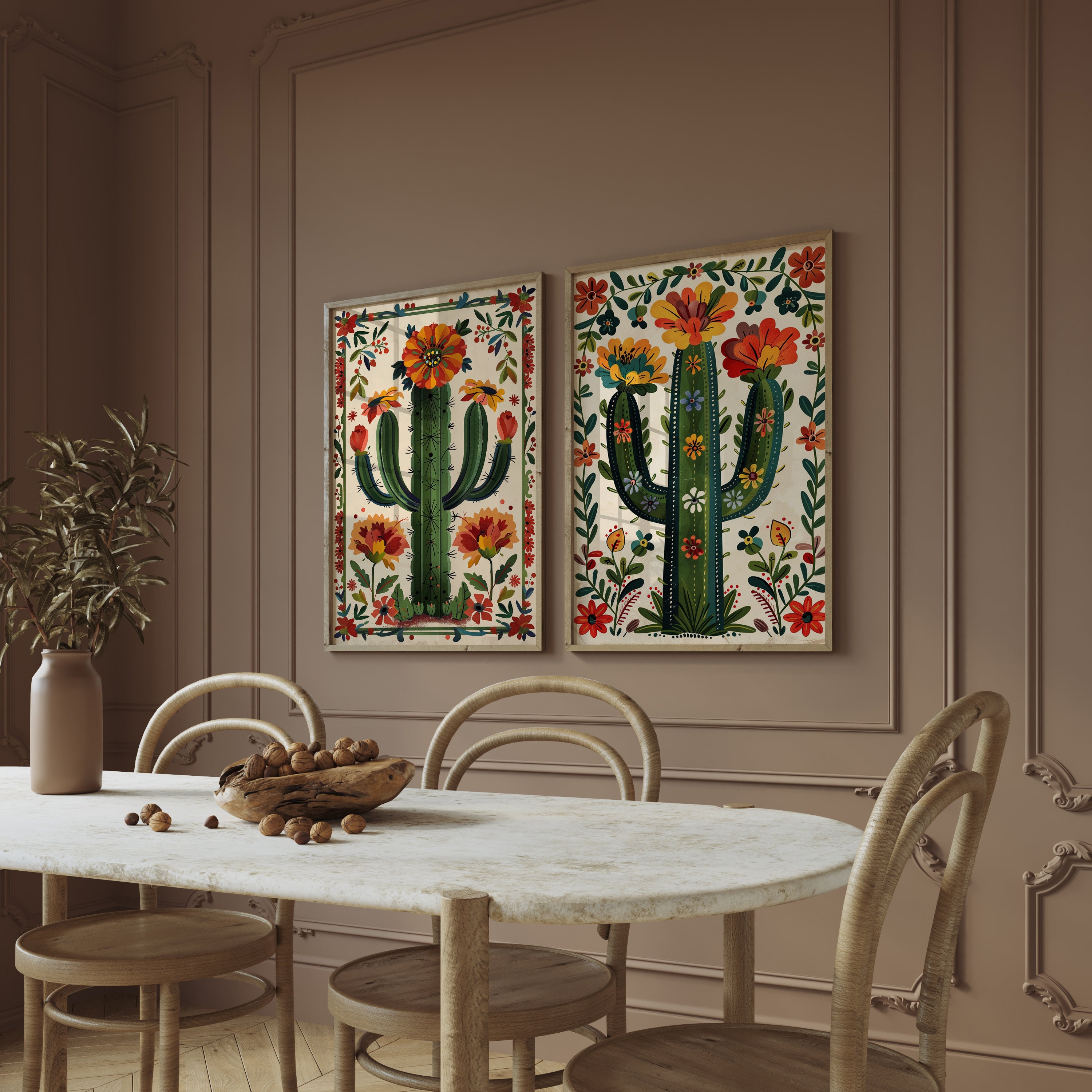 Mexican Cactus Set of 2 Prints, Colourful Traditional Folk Mexican ...