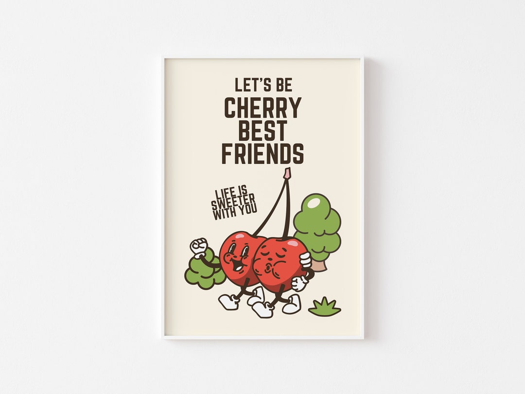 Cute Retro Cherry Print - Cherry Best Friends, Retro Mascot Print ...
