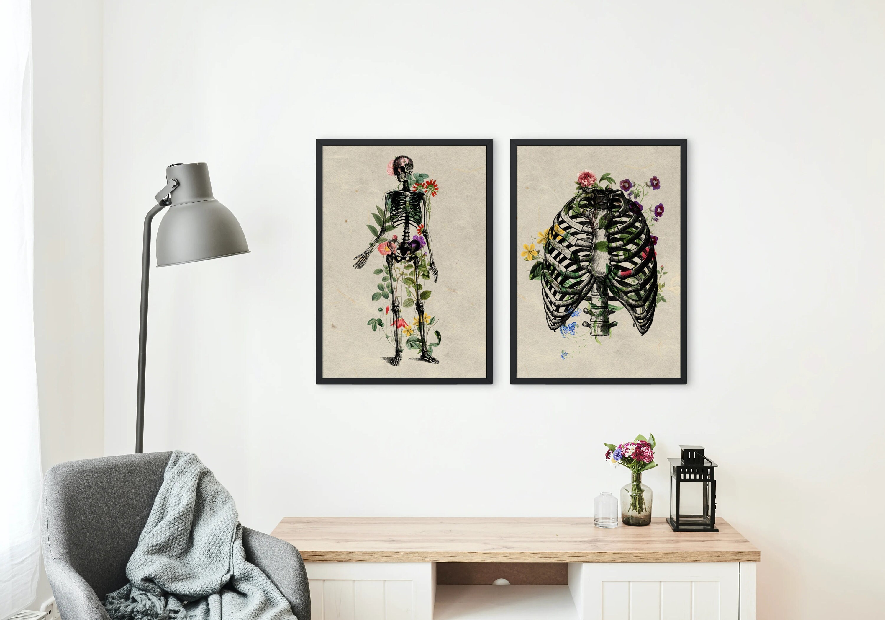 Antique Floral Human Anatomy Print Flowers Through Skeleton - Etsy