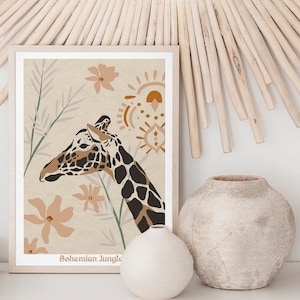 Boho Giraffe Print Nursery Print, Bohemian Nursery, Jungle Decor, Wild ...