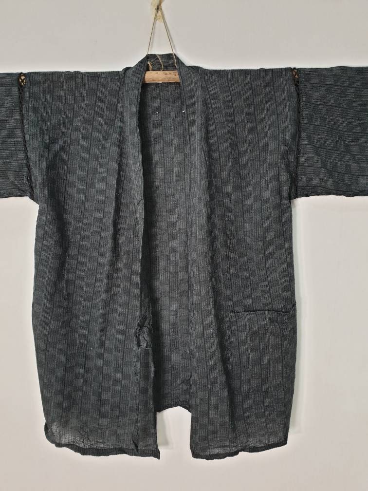 Japanese Jinbei Kimono Checkered Blue Black Summer Kimono | Etsy