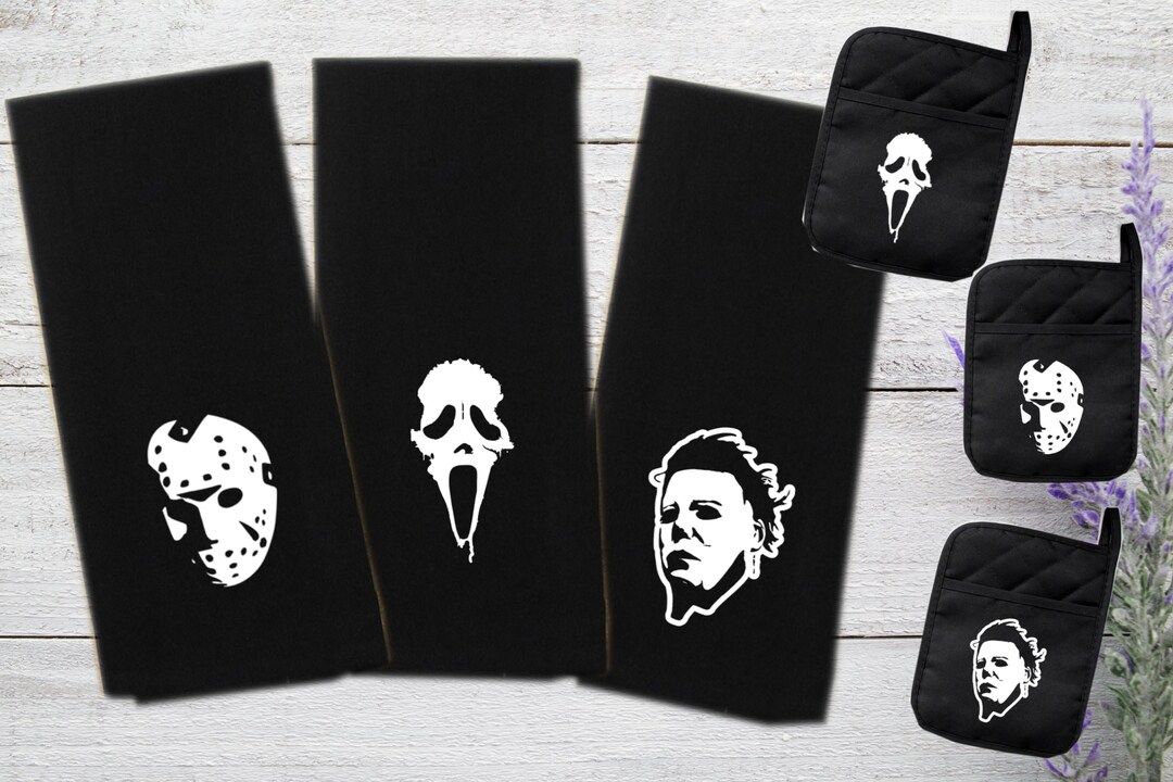 Slice and Dice Tea Towel and Oven Mitts Jason, Michael, Ghostface ...