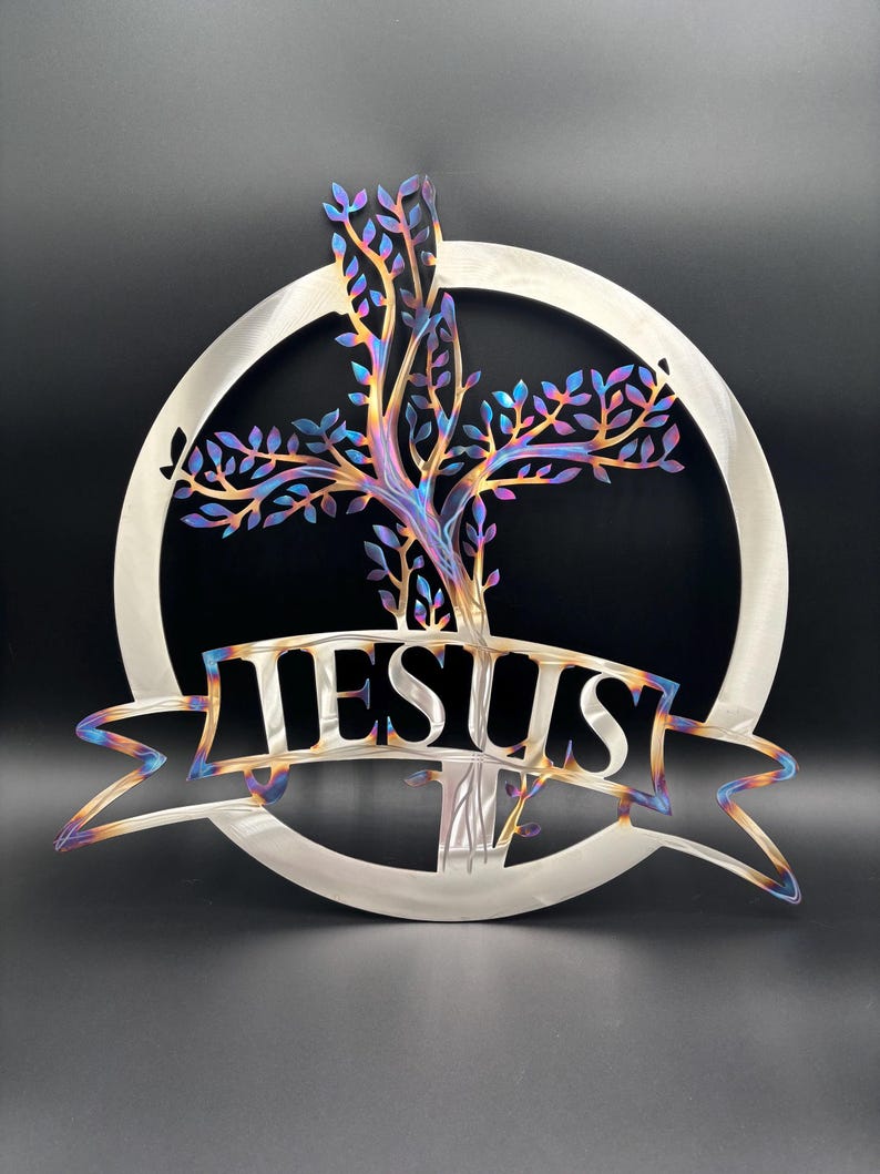 Jesus Cross Olive Branch Tree of Life, Christian Cross, Stainless Steel ...