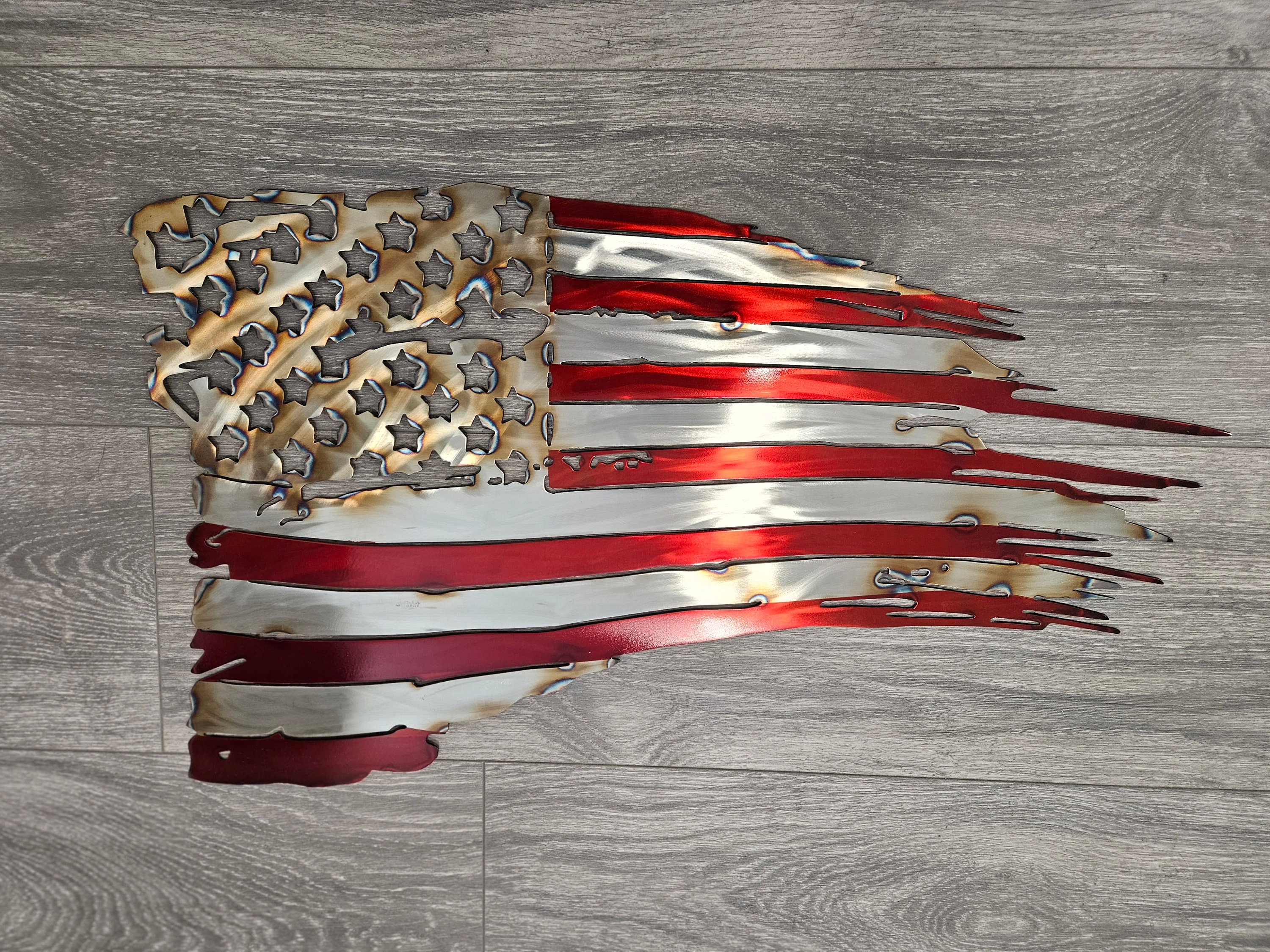 American Flag Tattered, Stainless Steel, Metal Wall Art, Patriotic Flag ...