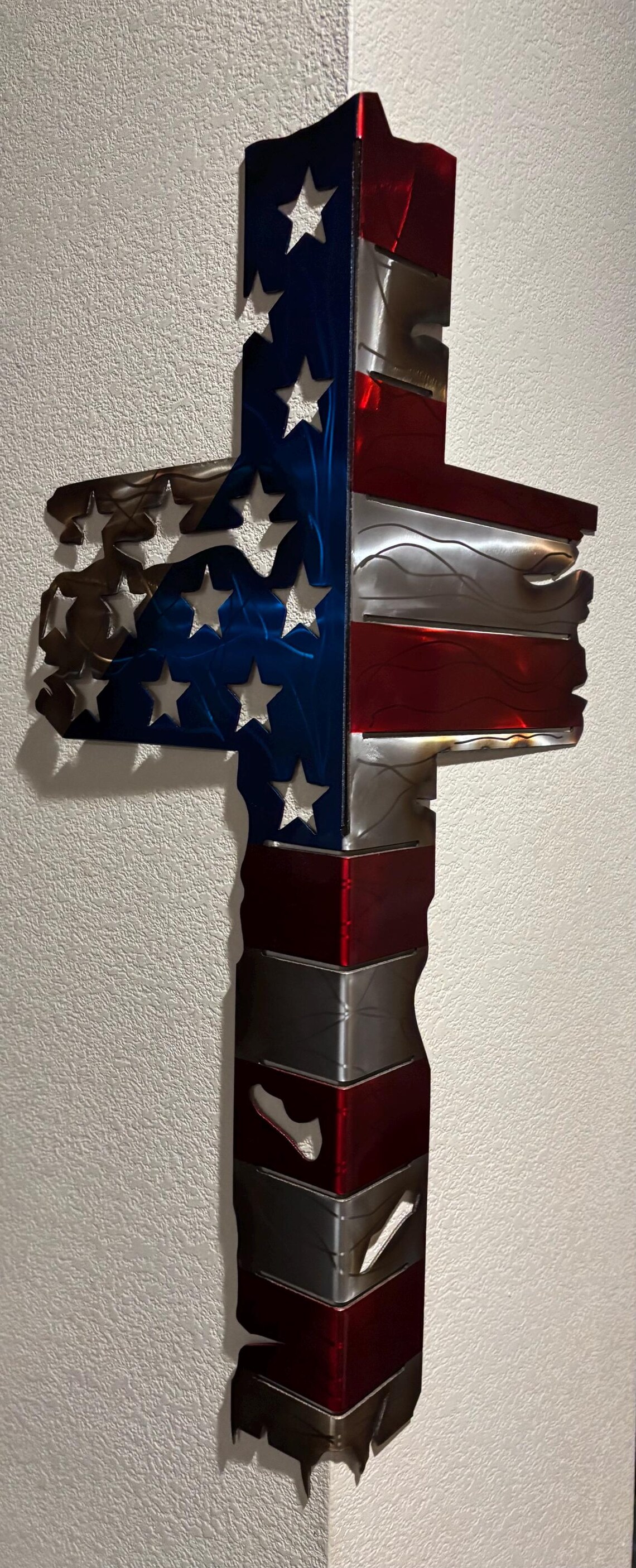 Tattered American Flag Corner Cross, Stainless Steel Metal Wall Art - Etsy