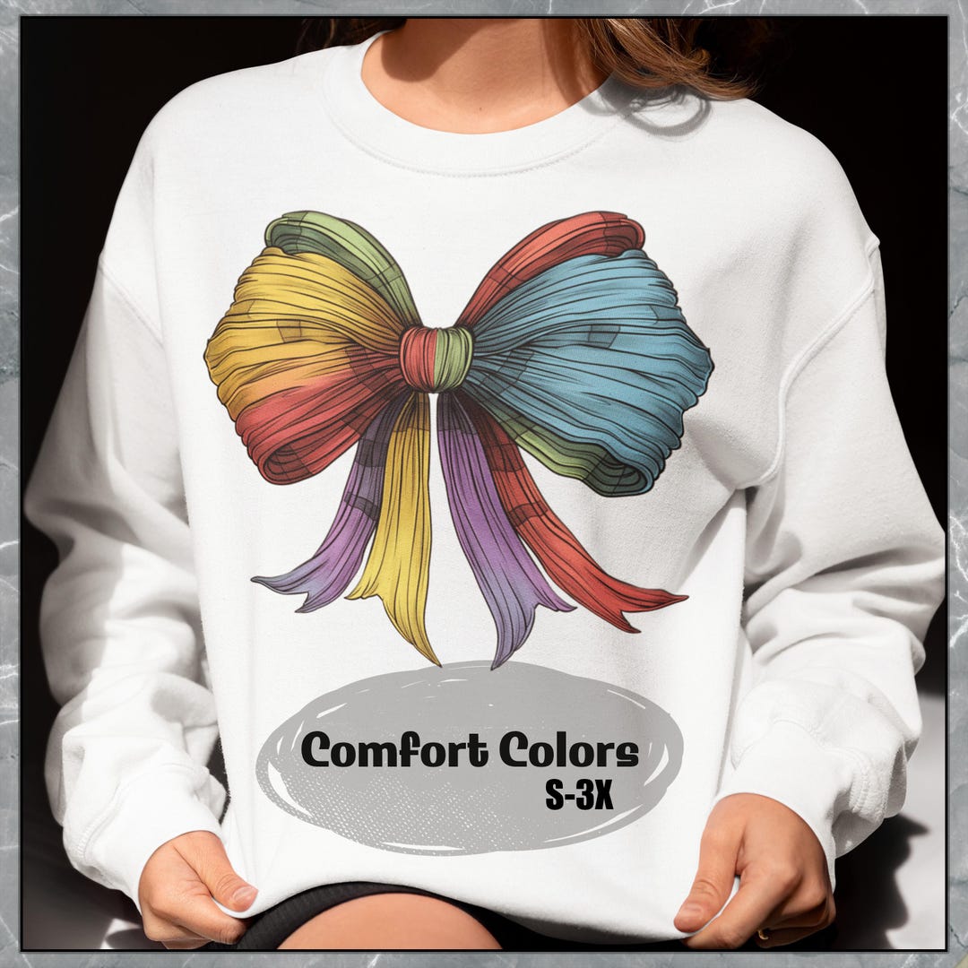 Rainbow Ribbon Bow Comfort Colors Cozy Crewneck Sweatshirts in Size S ...