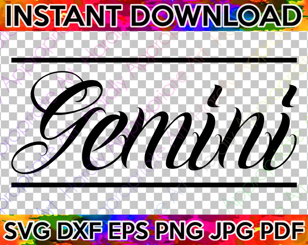 GEMINI SVG in Fancy Script With Lines Zodiac SVG Cut File for Cricut ...
