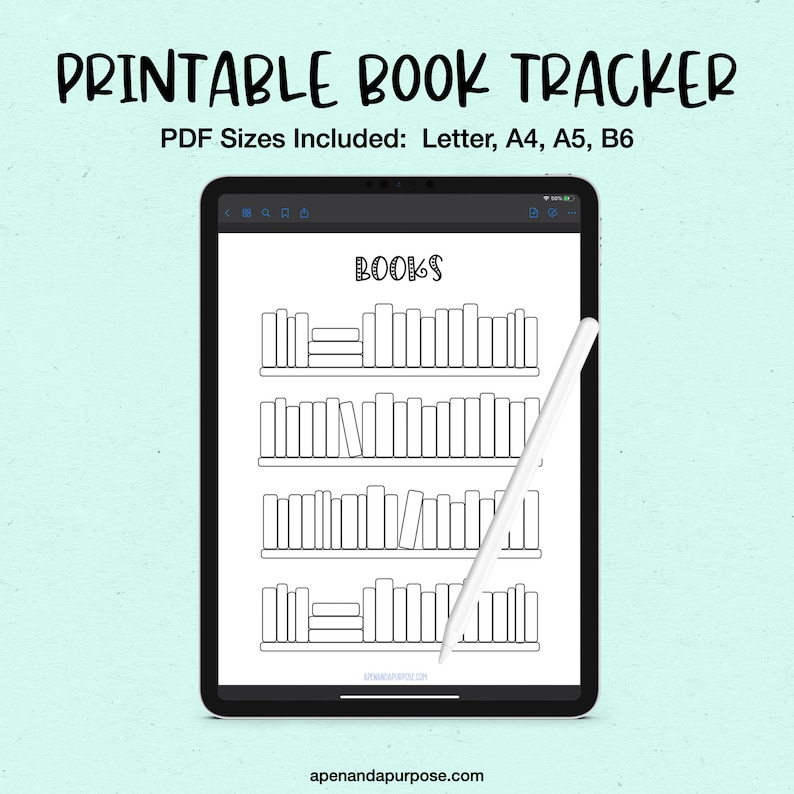 Book Tracker PDF in den Größen A4, A5, Letter, und B6. Verfolge die ...