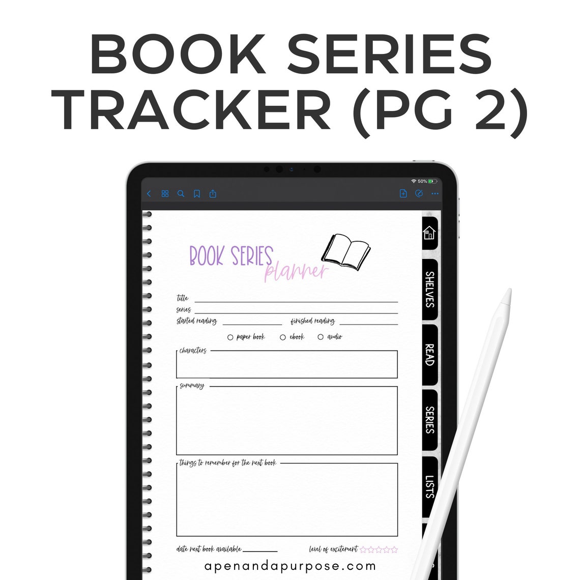 Book Tracker, Digital Reading Journal, Digital Planner Book Journal ...