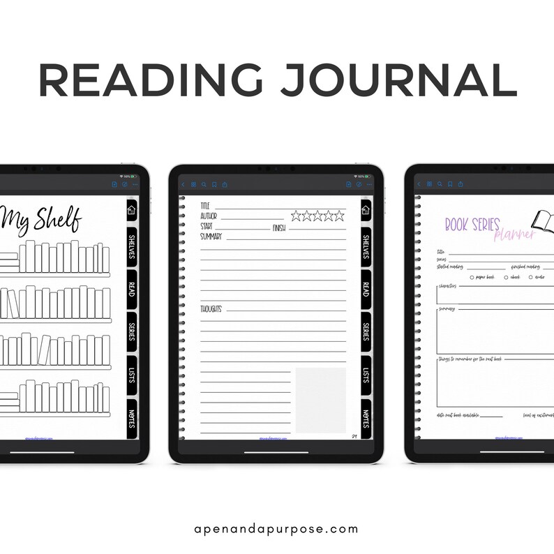 Book Tracker, Digital Reading Journal, Digital Planner Book Journal ...