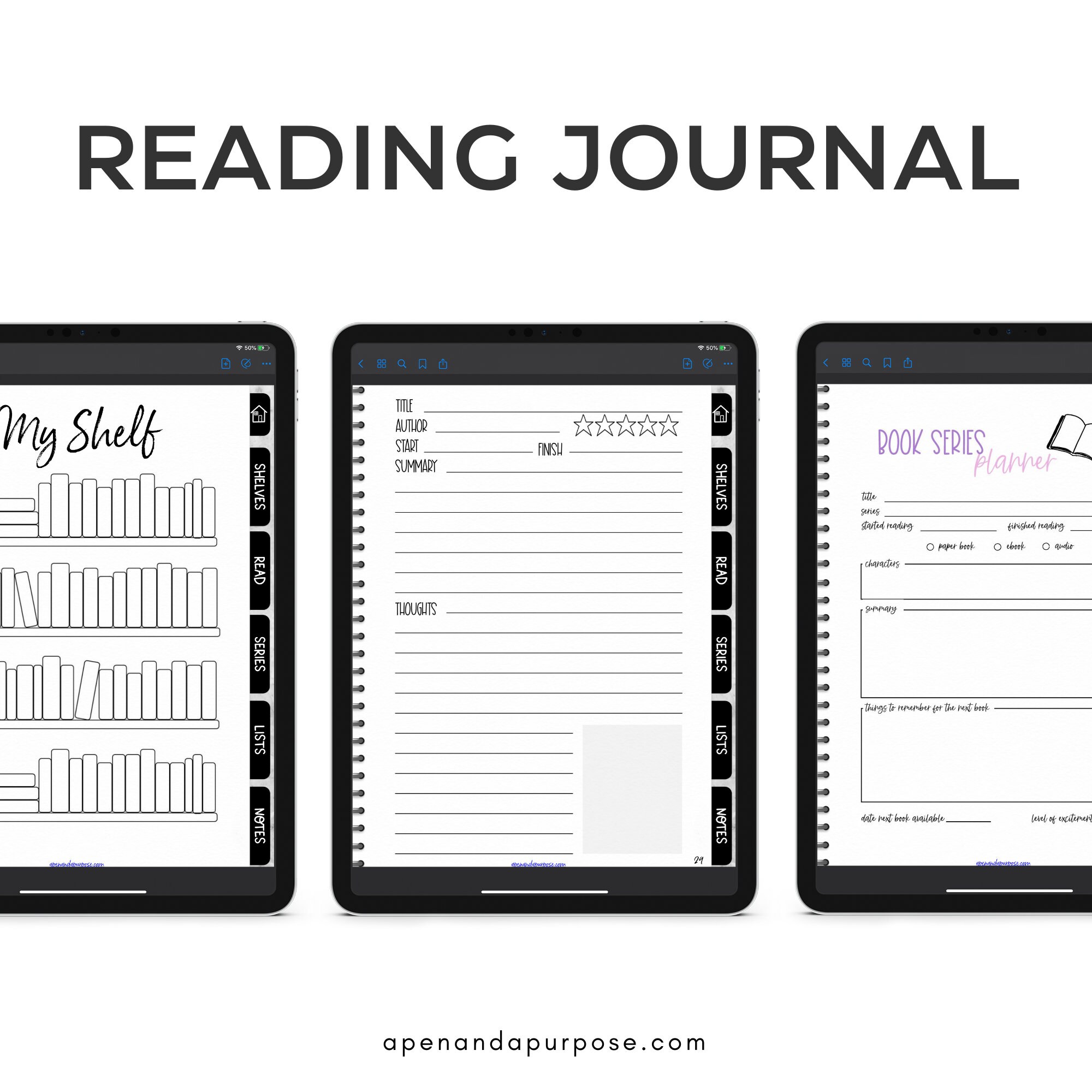 Book Tracker, Digital Reading Journal, Digital Planner Book Journal ...