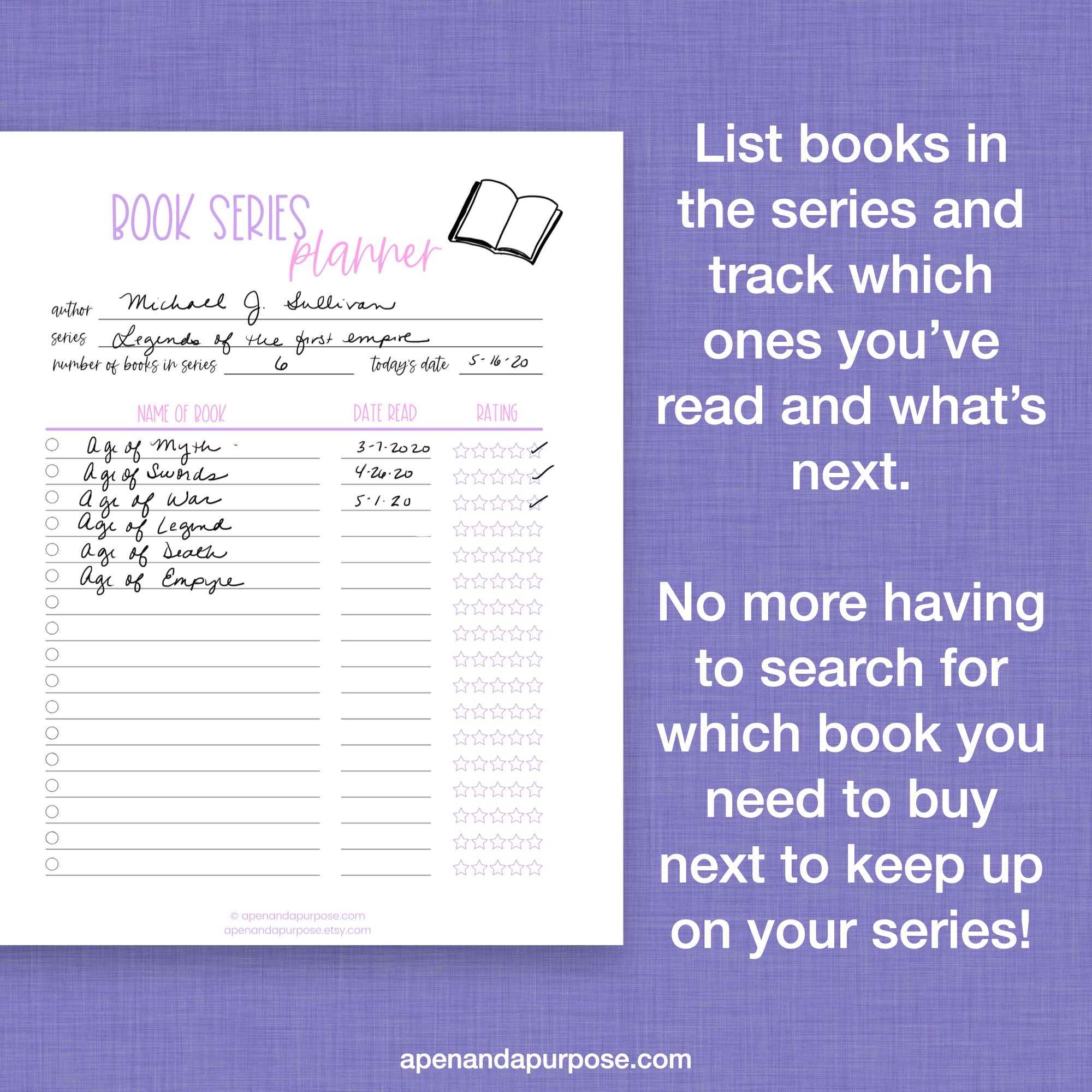 Book Series Planner, Reading List, Series Tracker, Reading Printable ...