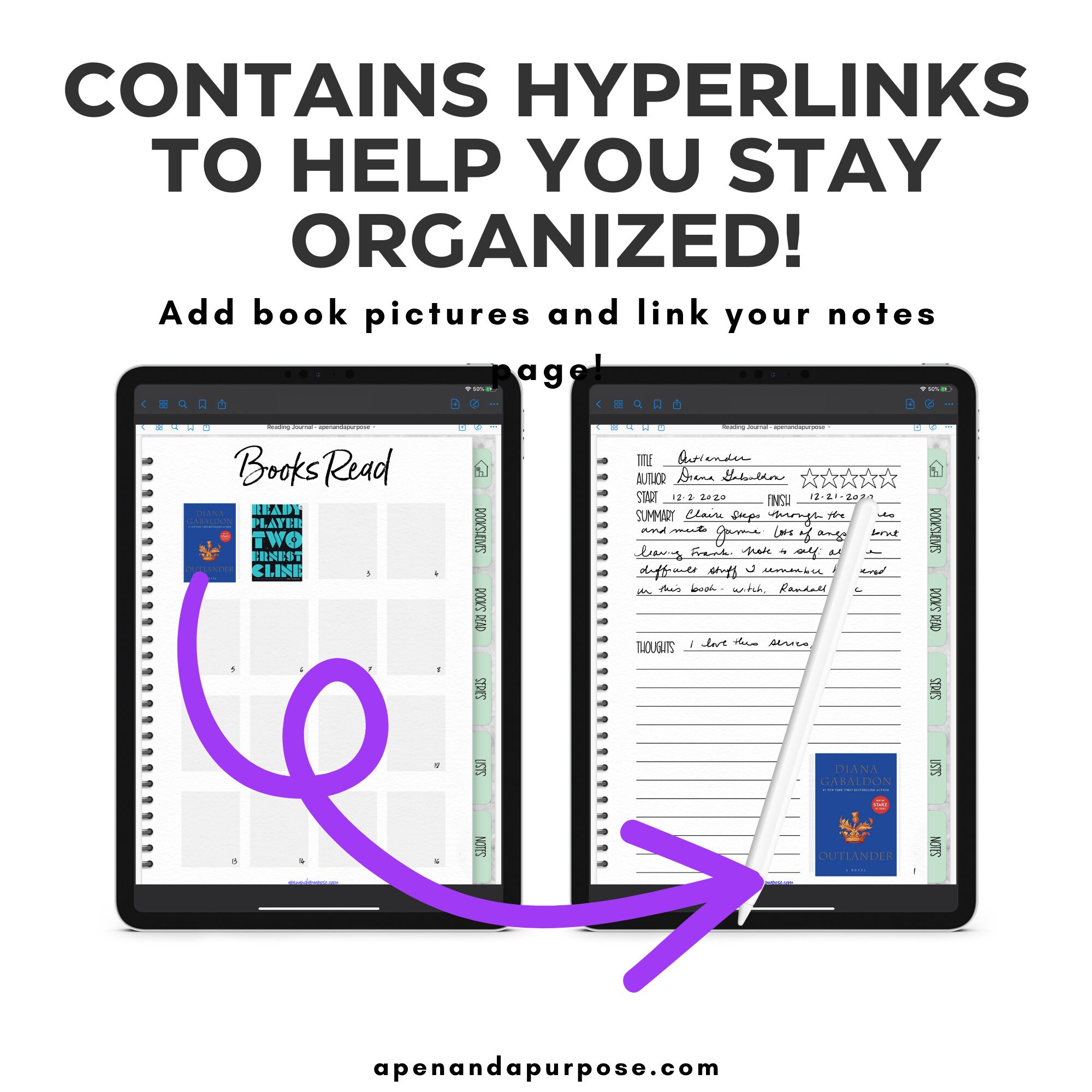 Book Tracker, Digital Reading Journal, Digital Planner Book Journal ...