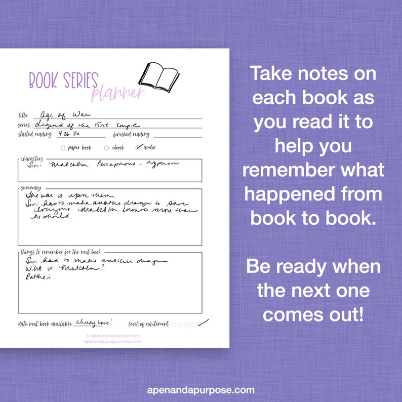 Book Series Planner, Reading List, Series Tracker, Reading Printable ...