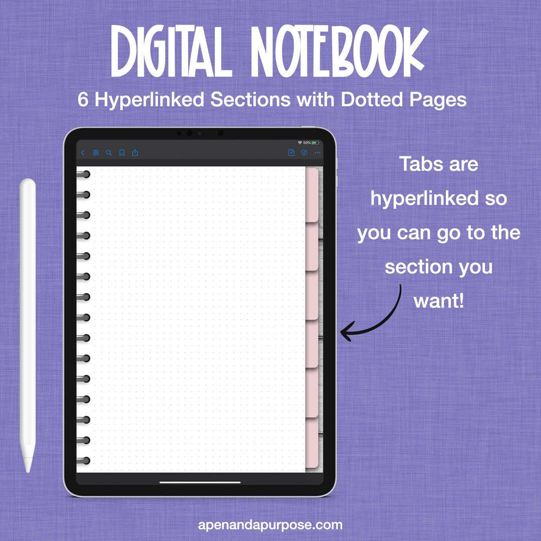 Digital Notebook, Pink Digital Notebook Cover, Goodnotes Notebook, 6 ...