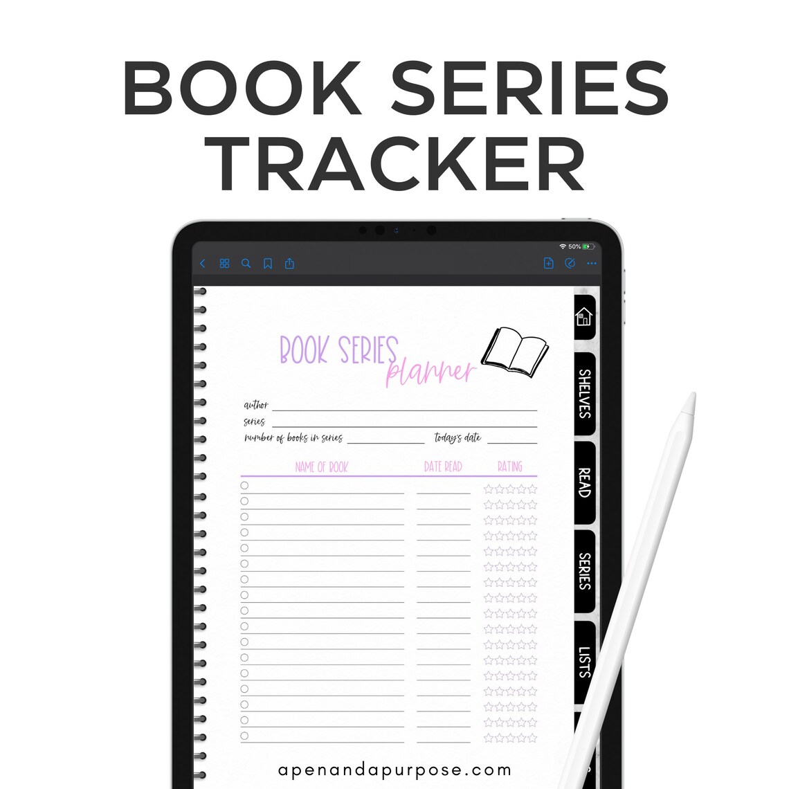 Book Tracker, Digital Reading Journal, Digital Planner Book Journal ...