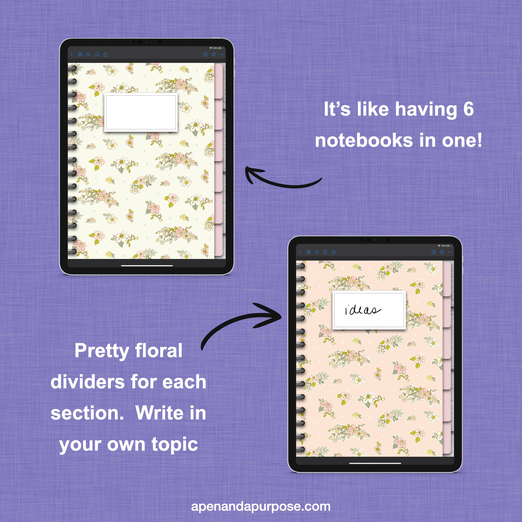 Digital Notebook, Pink Digital Notebook Cover, Goodnotes Notebook, 6 ...