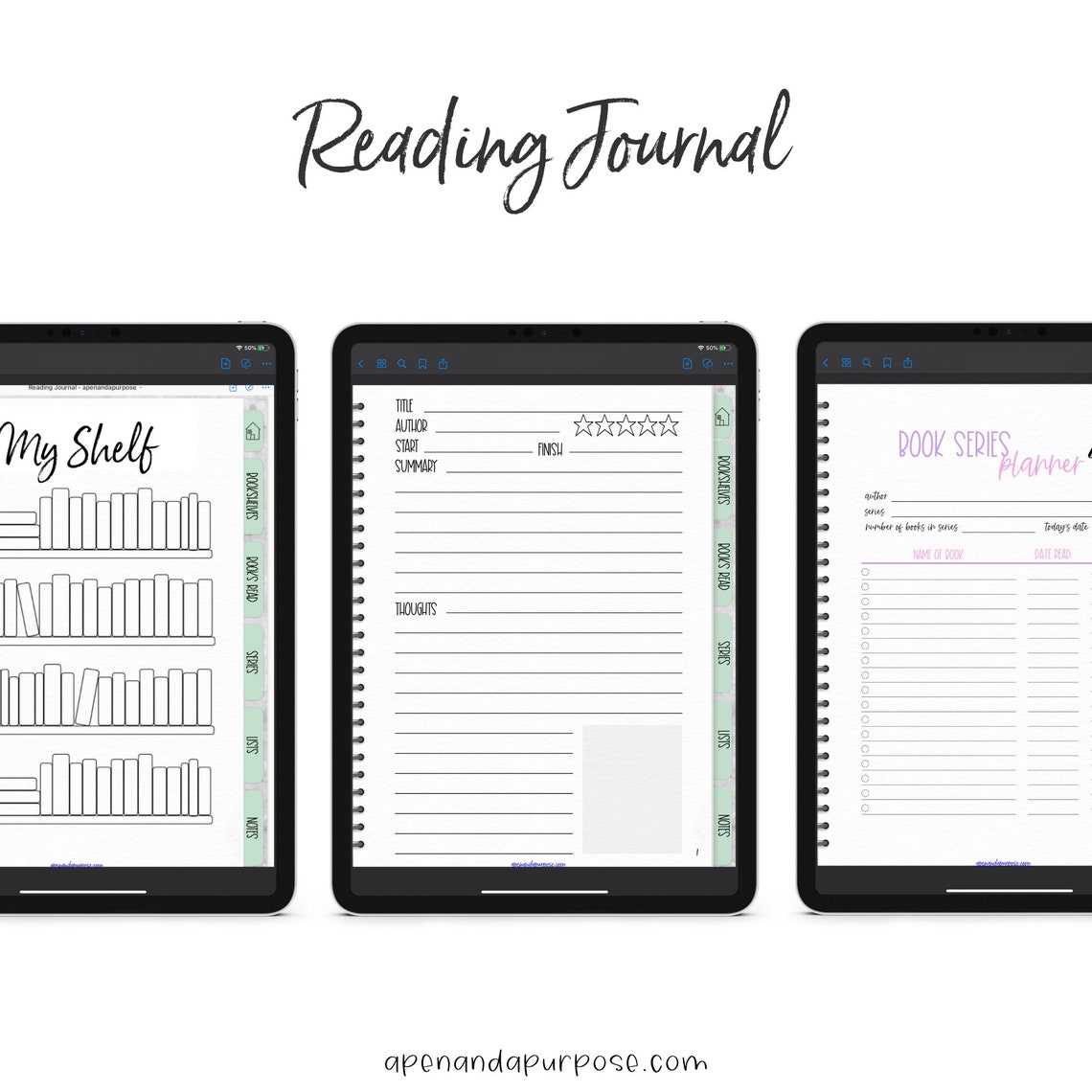 Digital Reading Journal Digital Book Journal Goodnotes Ipad | Etsy