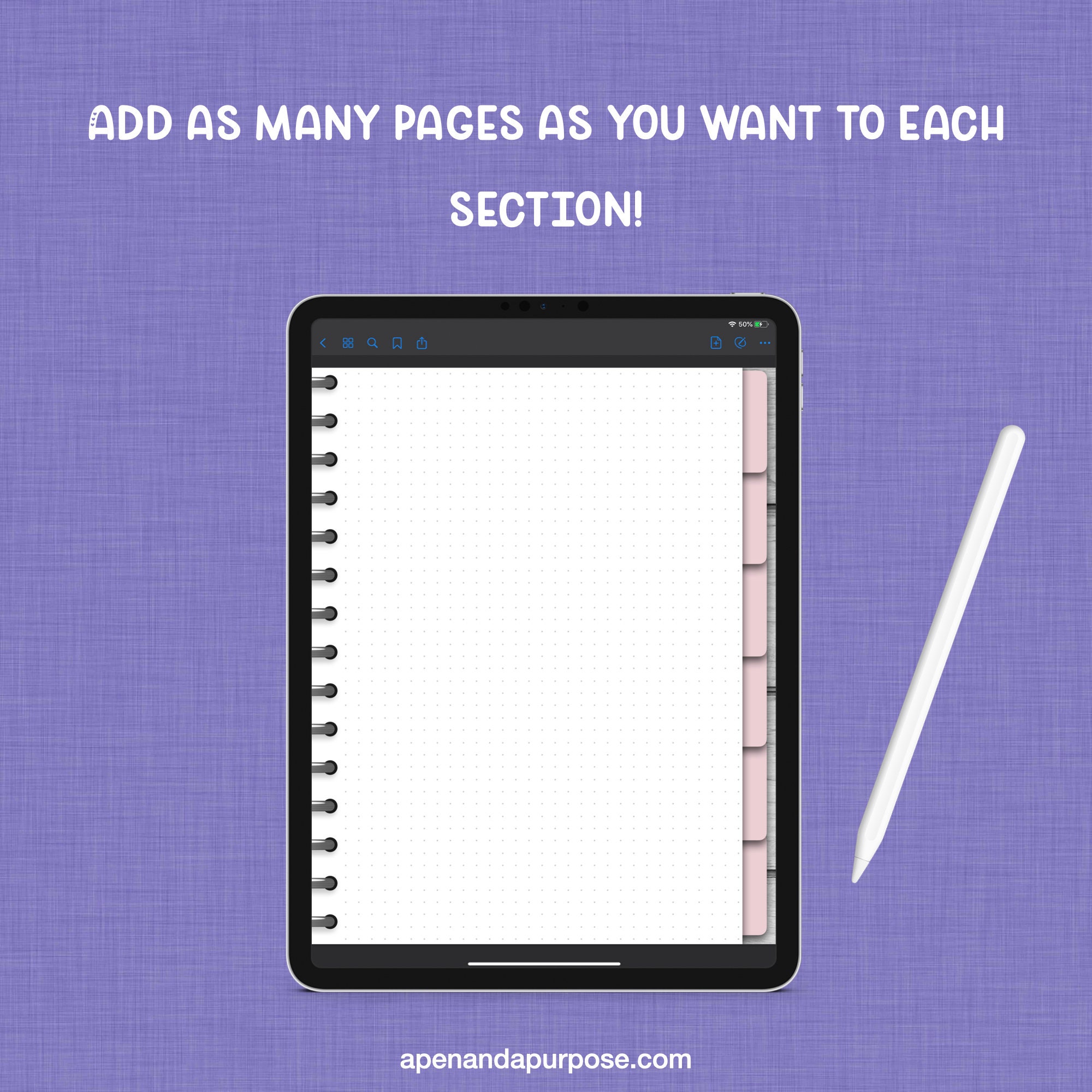 Digital Notebook, Pink Digital Notebook Cover, Goodnotes Notebook, 6 ...