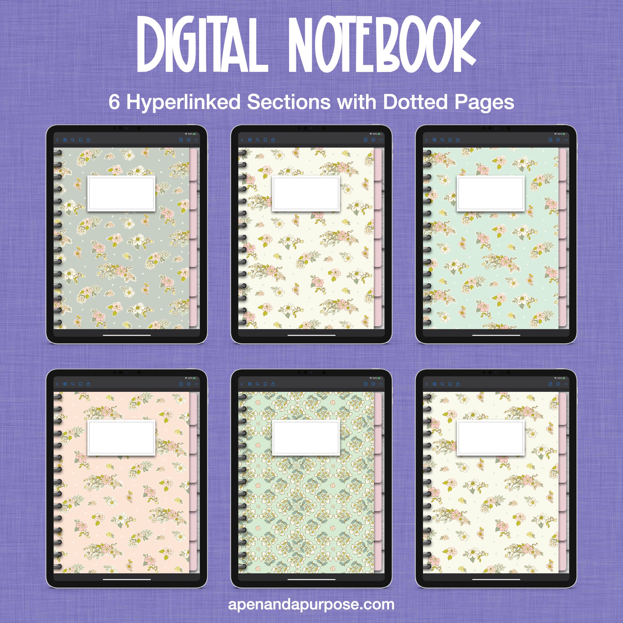 Digital Notebook, Pink Digital Notebook Cover, Goodnotes Notebook, 6 ...