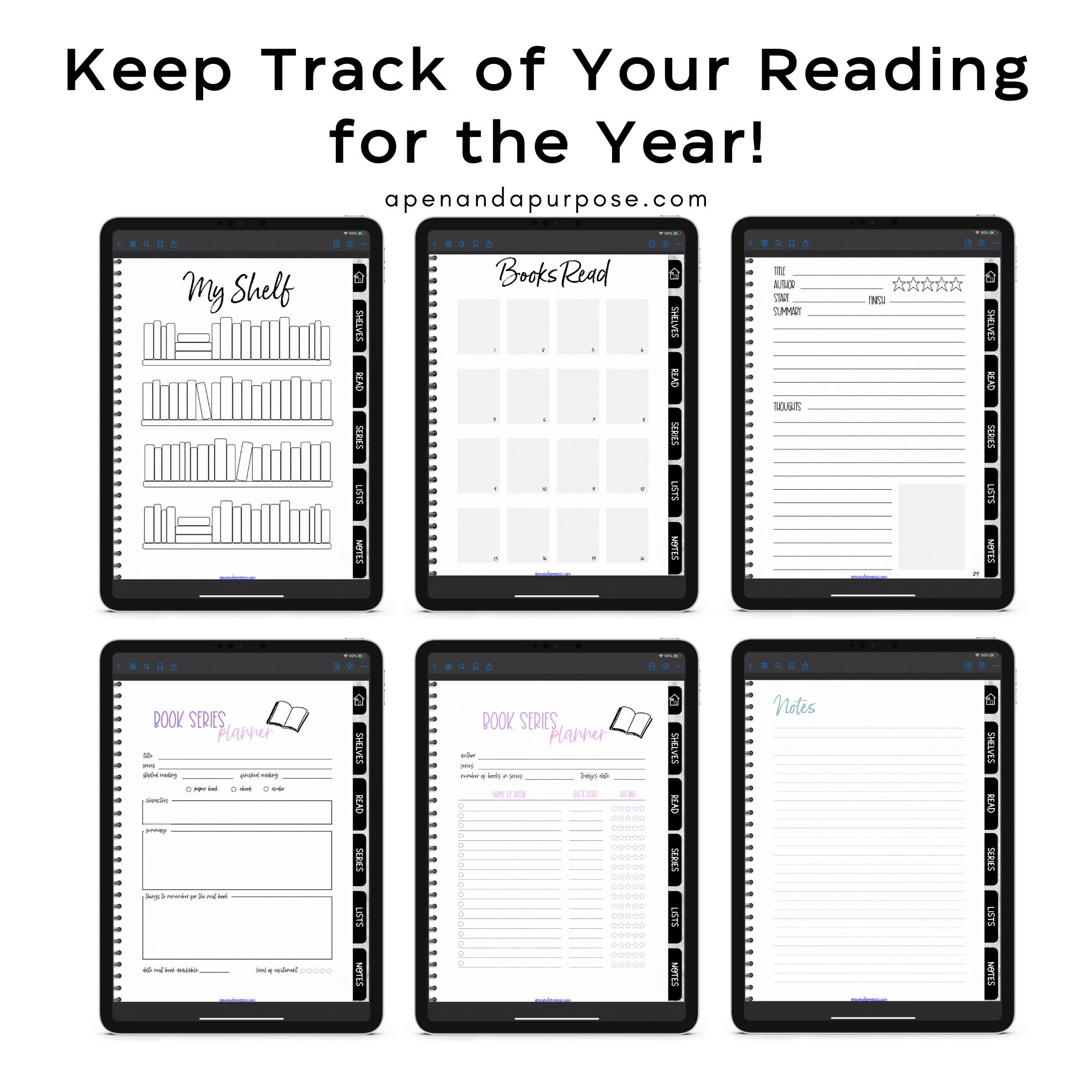 Book Tracker, Digital Reading Journal, Digital Planner Book Journal ...
