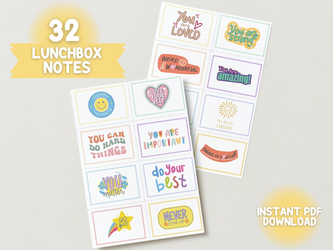 Lunch Box Printable Notes for Kids | Children Positivity Cards | Back ...