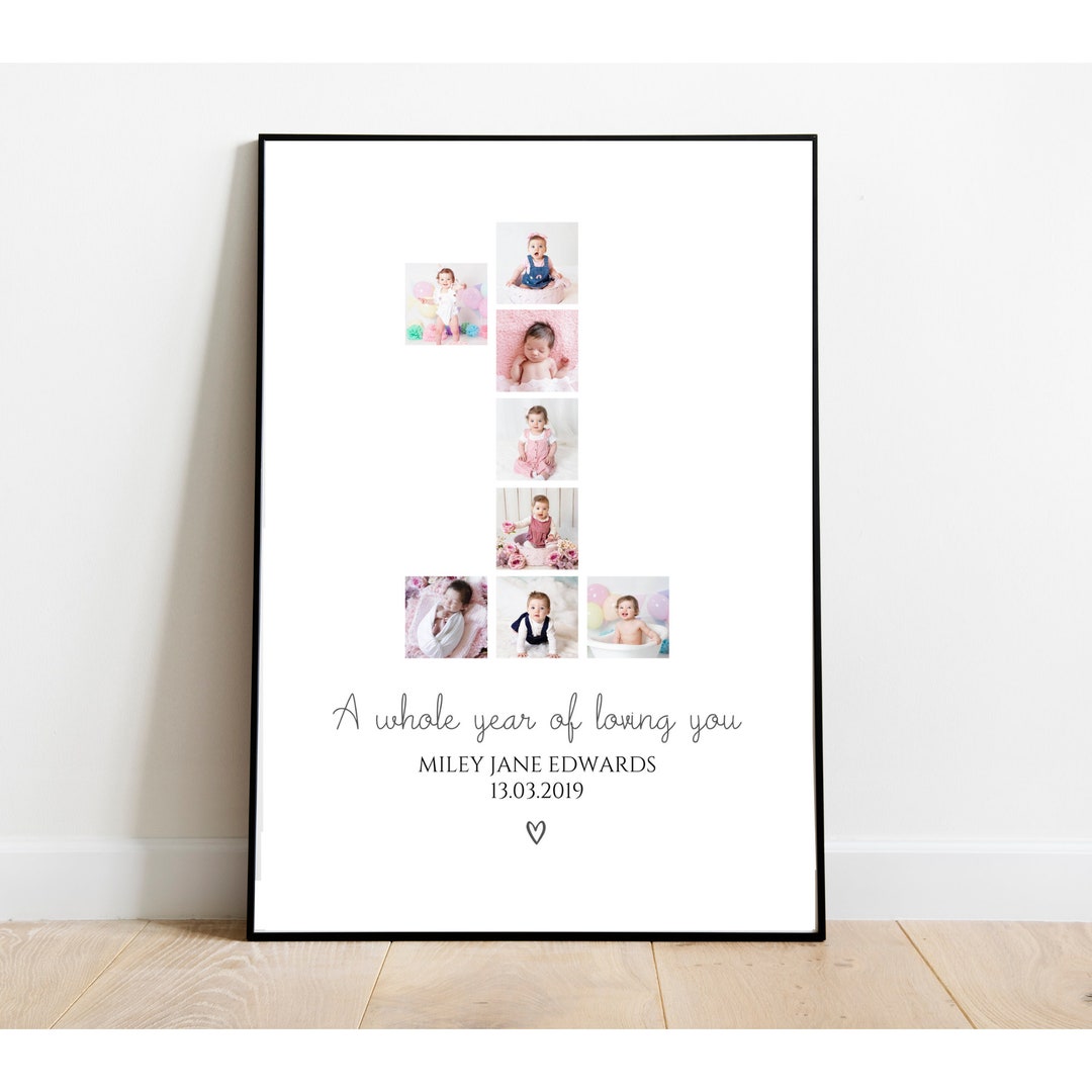 Personalised Photo Baby First Birthday Print, New Baby Gift, Baby Birth ...