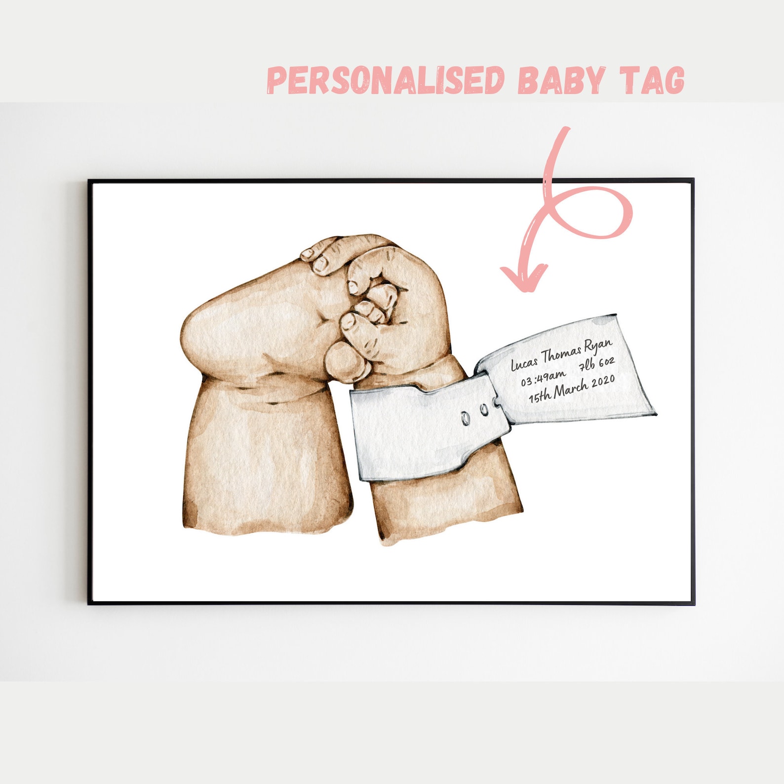 Personalised Baby Tag Hospital Watercolour Baby Hands - Etsy UK