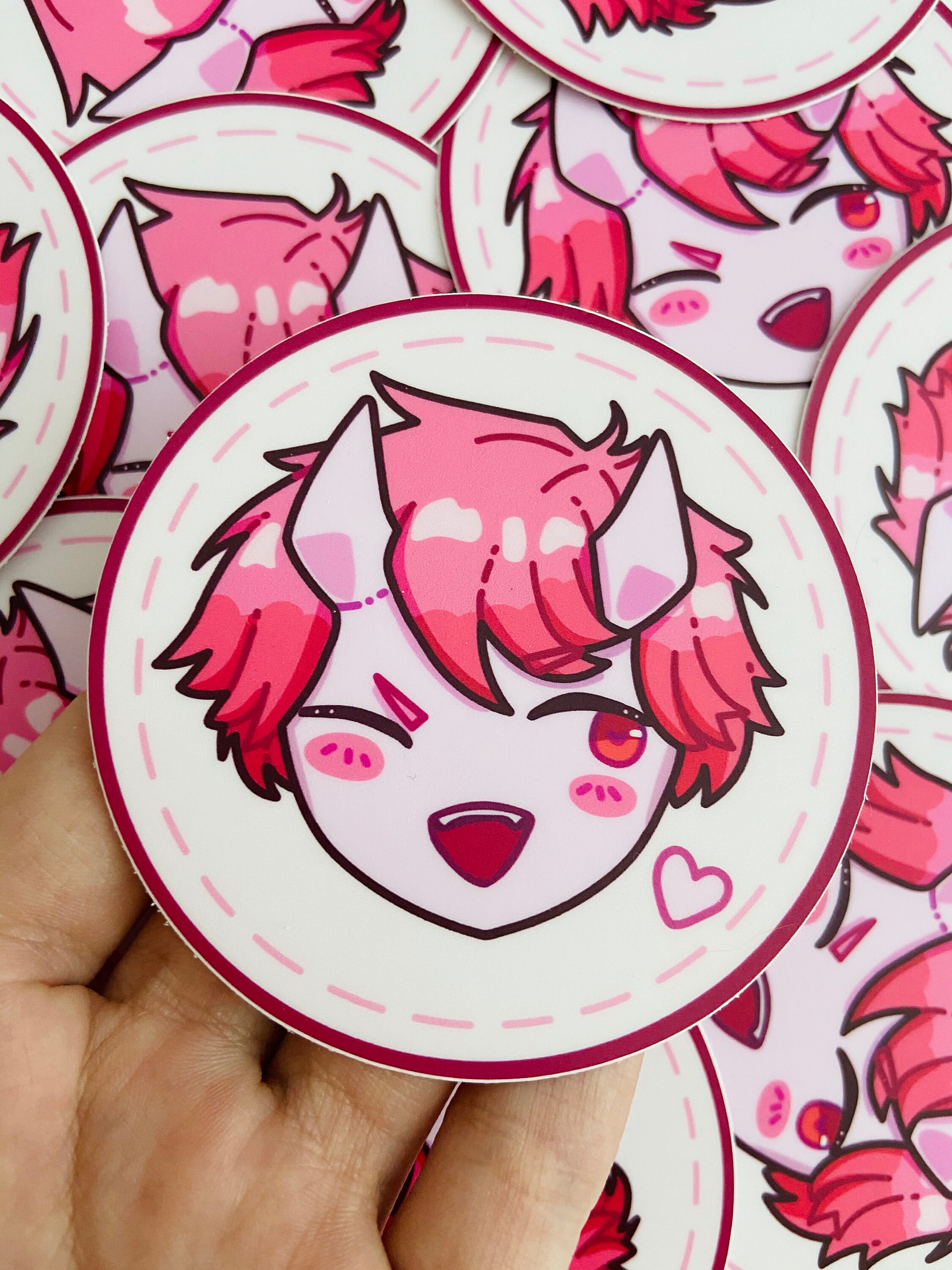 LOVE DEMON Vinyl Sticker / Anime Boy Pink Cute Kawaii Circle | Etsy