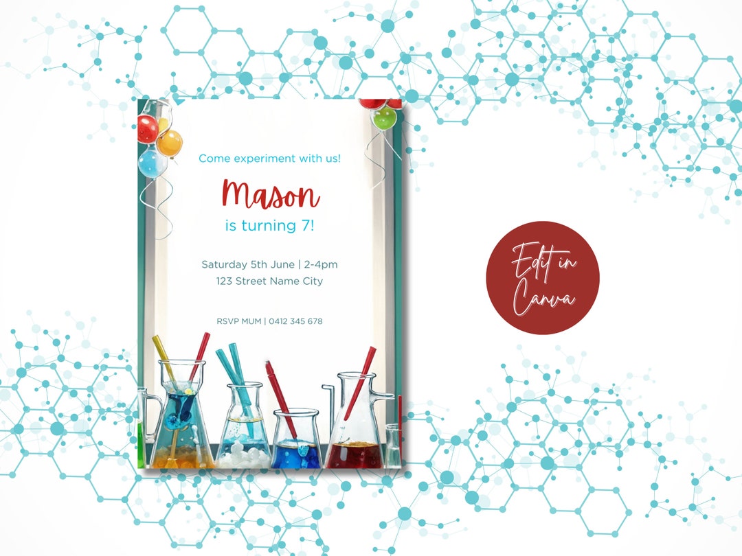 Science Birthday Invitation - Experiment - Birthday Party Invite ...