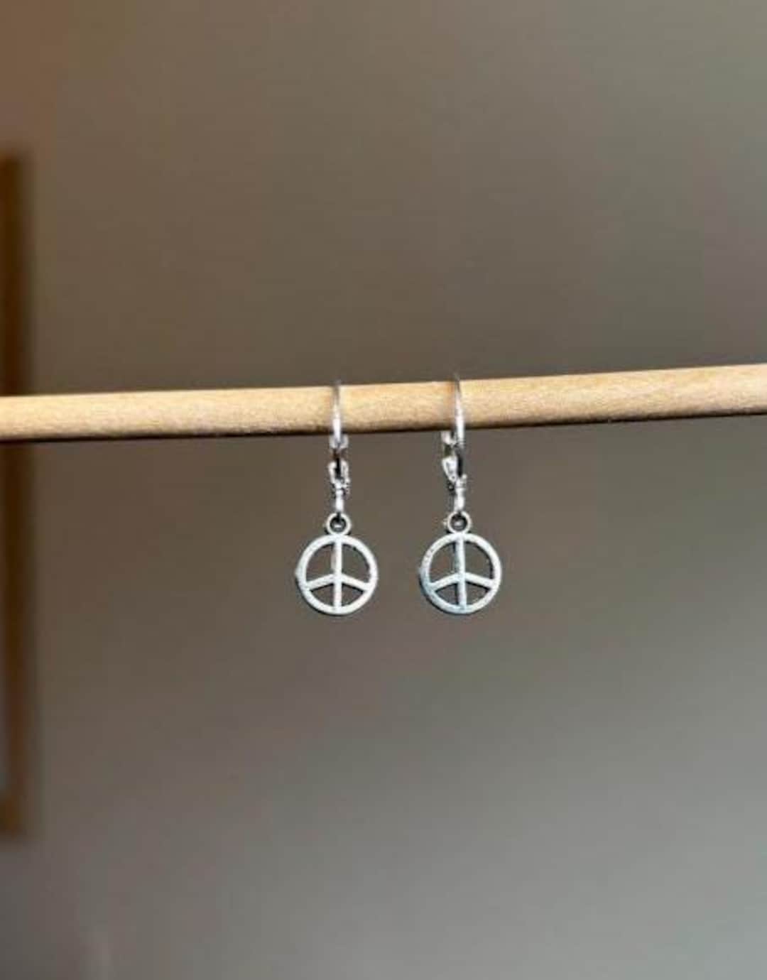 Peace Sign Earrings - Lever Back Silver Peace Sign Earrings, Peace Sign ...