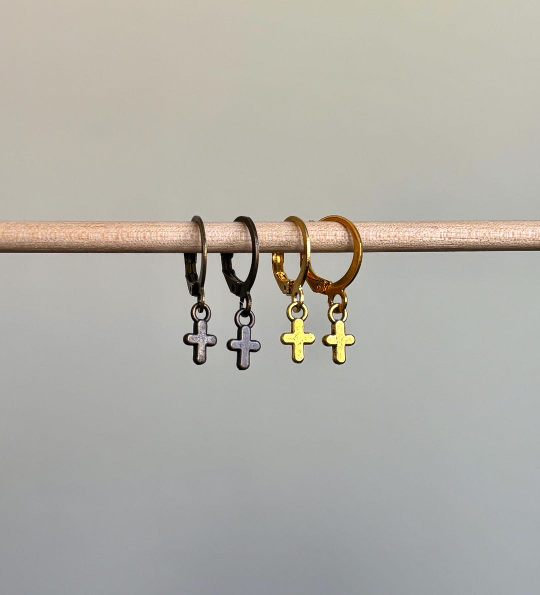 Tiny Cross Earrings, Huggie Cross Earrings, Leverback Cross Earrings ...