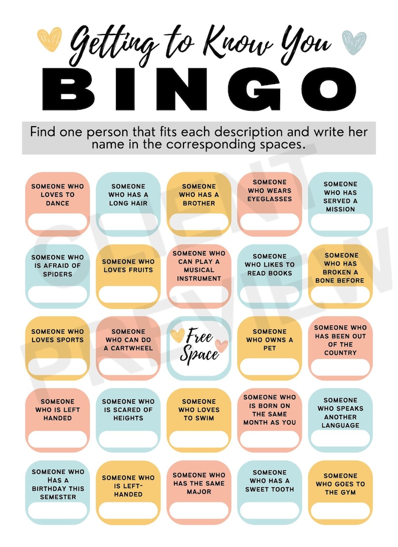 Relief Society Get to Know You Activity Friendship Bingo Speed Dating ...