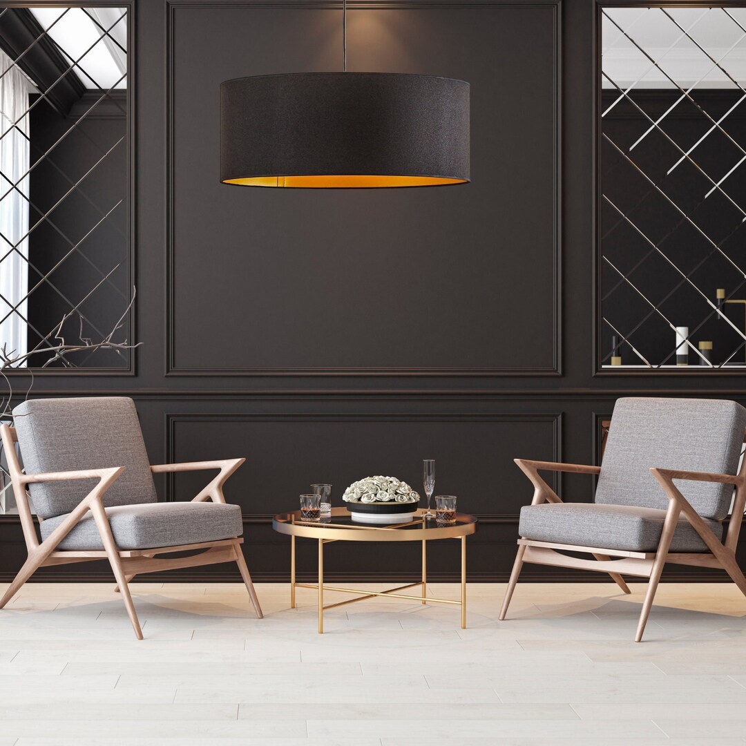 Luminaires suspension déco CYLOR en coton noir et intérieur or - Etsy ...