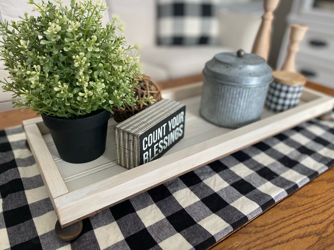 Long Rustic Table Tray With Feet Coffee Table Decor Coffee Bar ...