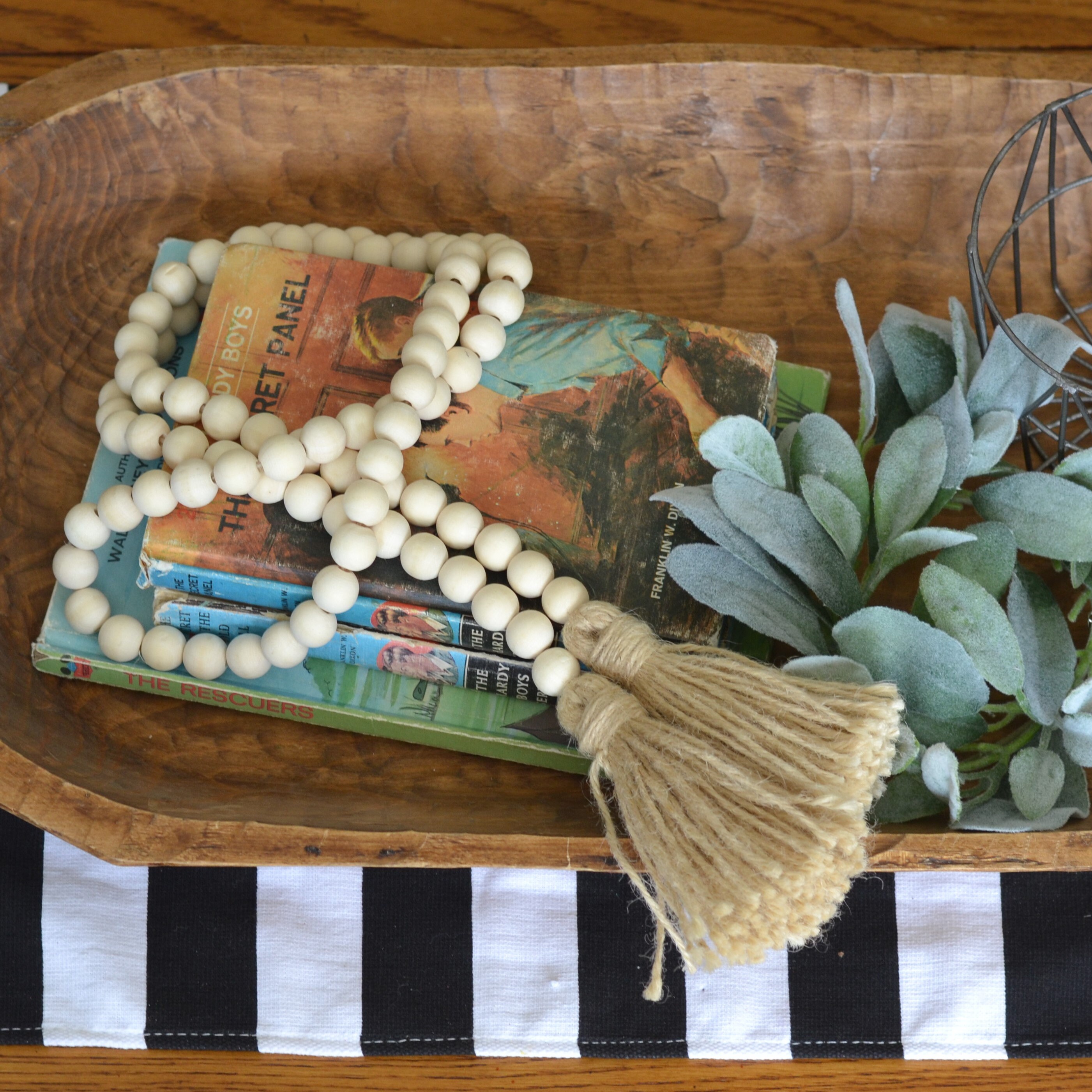 54" Natural Wooden Bead Garland ~ Farmhouse Decor ~ Rustic Wooden ...