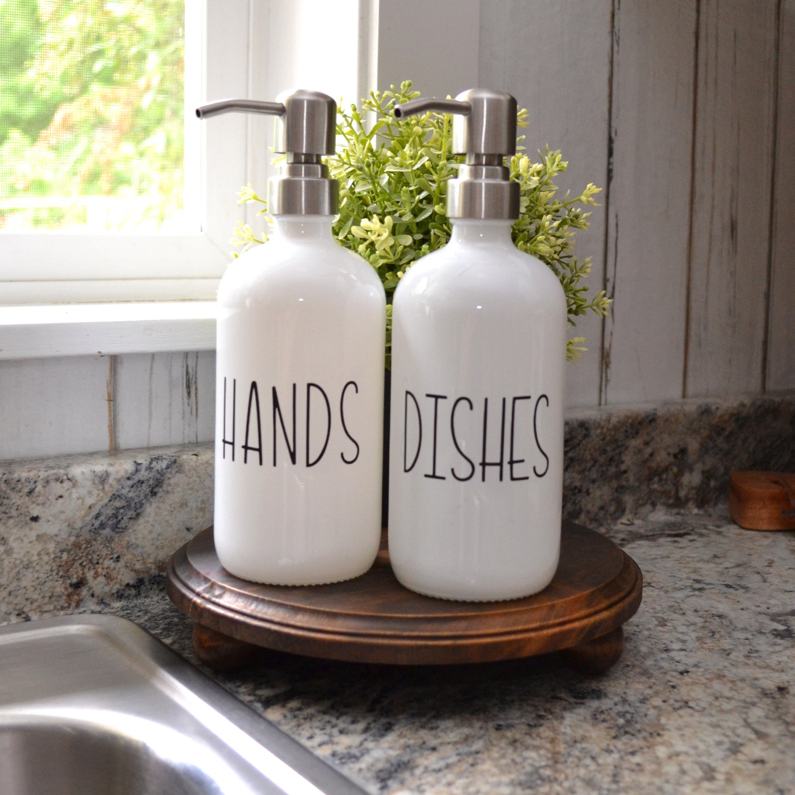 White Glass Soap Dispenser Kitchen Soap Sink Set Farmhouse Decor Hand ...
