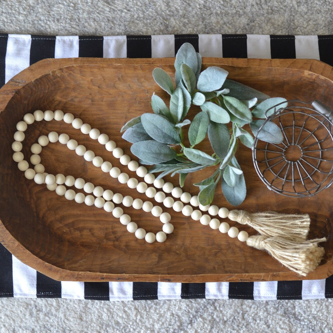54" Natural Wooden Bead Garland ~ Farmhouse Decor ~ Rustic Wooden ...