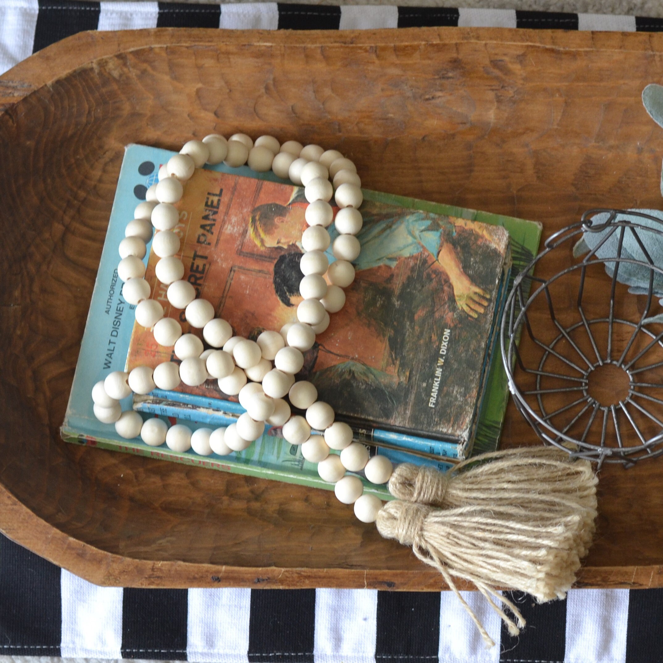 54" Natural Wooden Bead Garland ~ Farmhouse Decor ~ Rustic Wooden ...