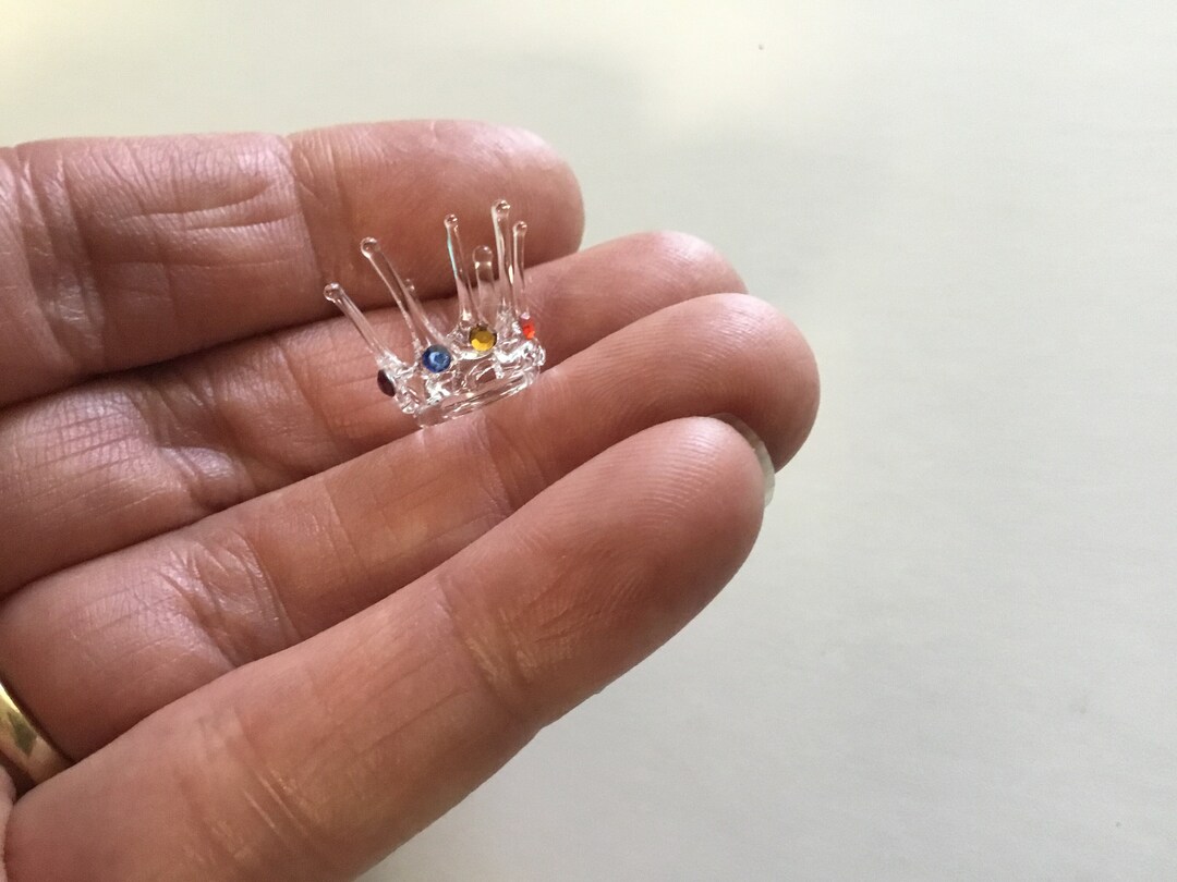 1/2 Inch Miniature Handmade Blown Glass Crown With Gems-tiny Doll Crown ...