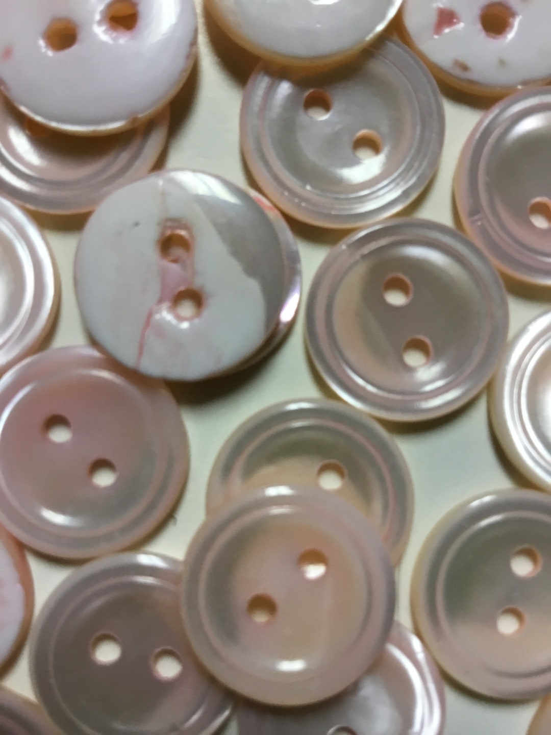 Pink Mother of Pearl Shell Button Vintage Stock Flat Button With Two ...