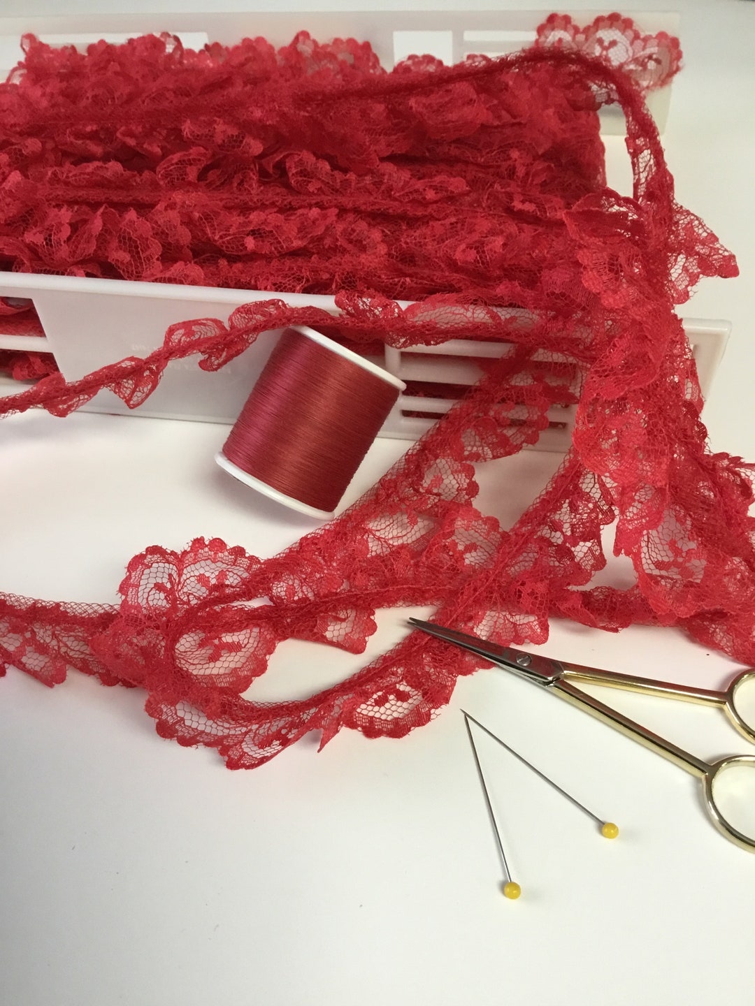 Red Ruffled Lace 5 Yards Vintage-1 Inch Wide-bridal Dress Lace-ruffled ...