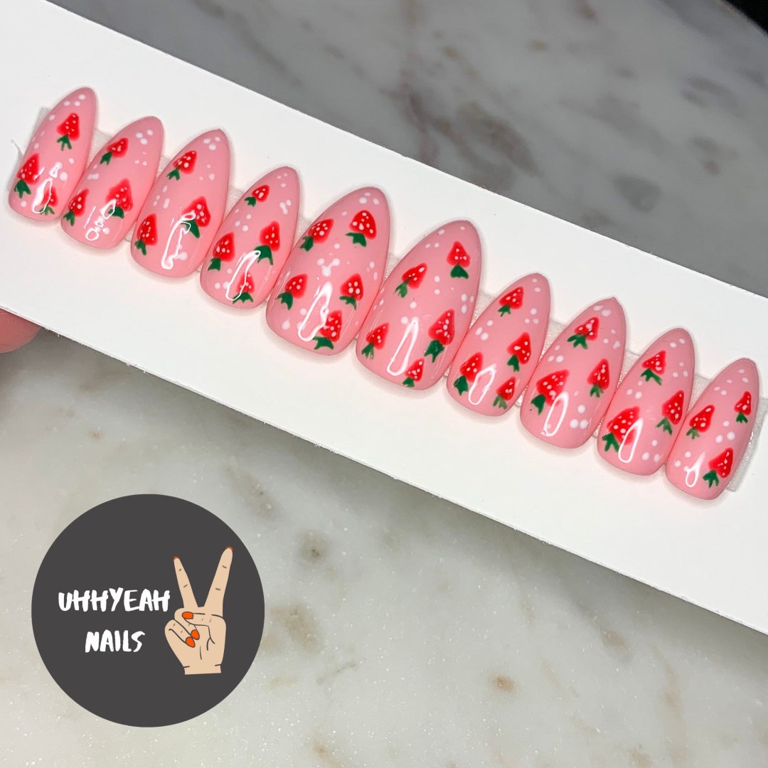 Strawberry Press on Nails I Fake Nails I False Nails I Ballerina I ...