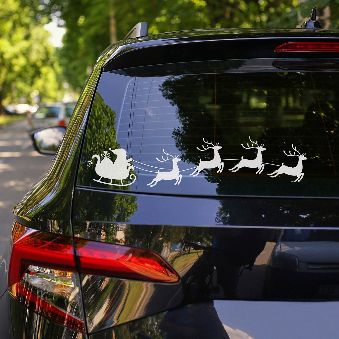 Santa's Sleigh Vinyl Sticker, Car Sticker, Christmas Stickers, Laptop ...