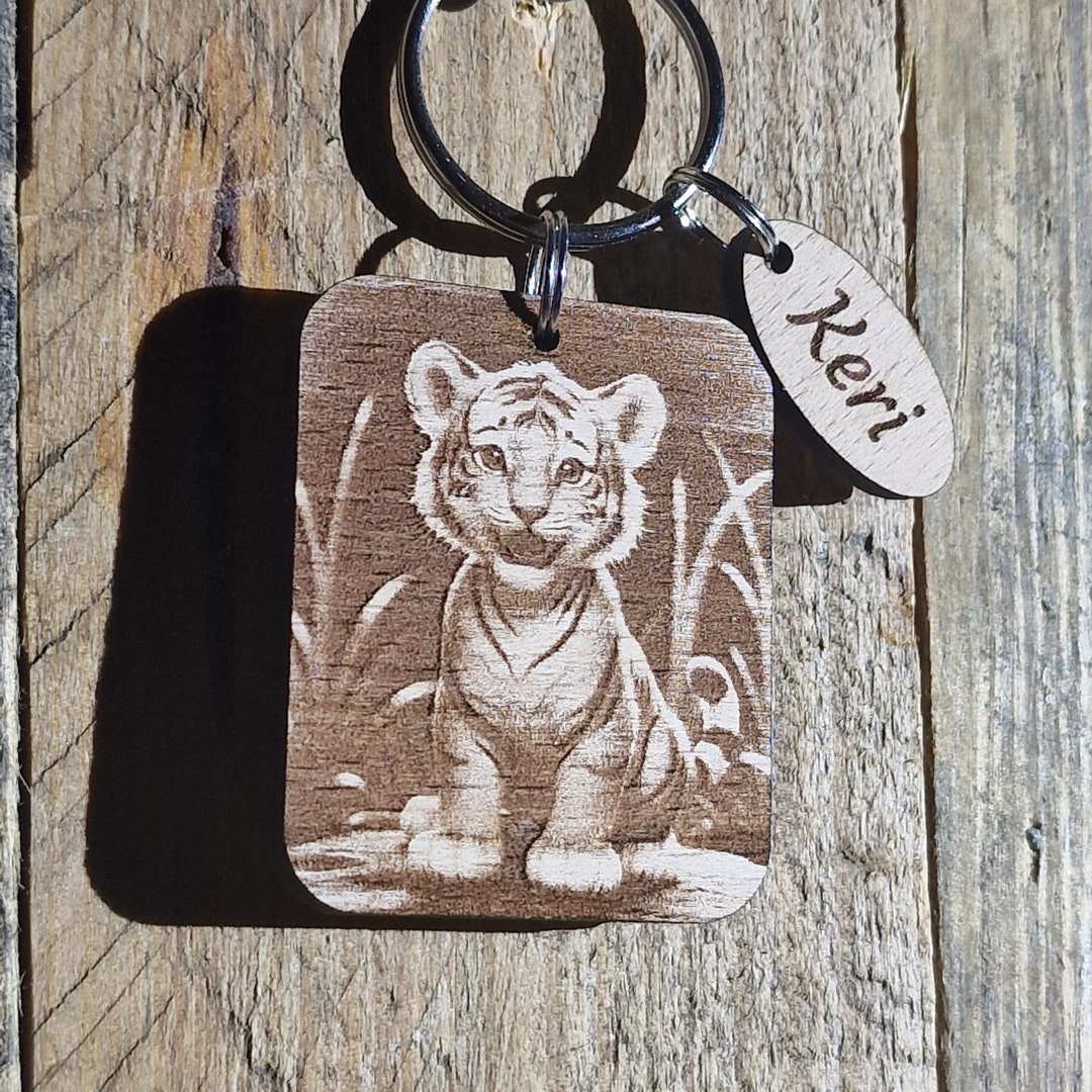 Personalized Baby Tiger Beech Wood Keyring: Laser Engraved Gift - Etsy