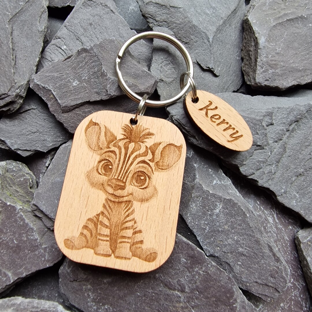 Adorable Baby Zebra Wooden Keyring - Laser Engraved for a Personal ...